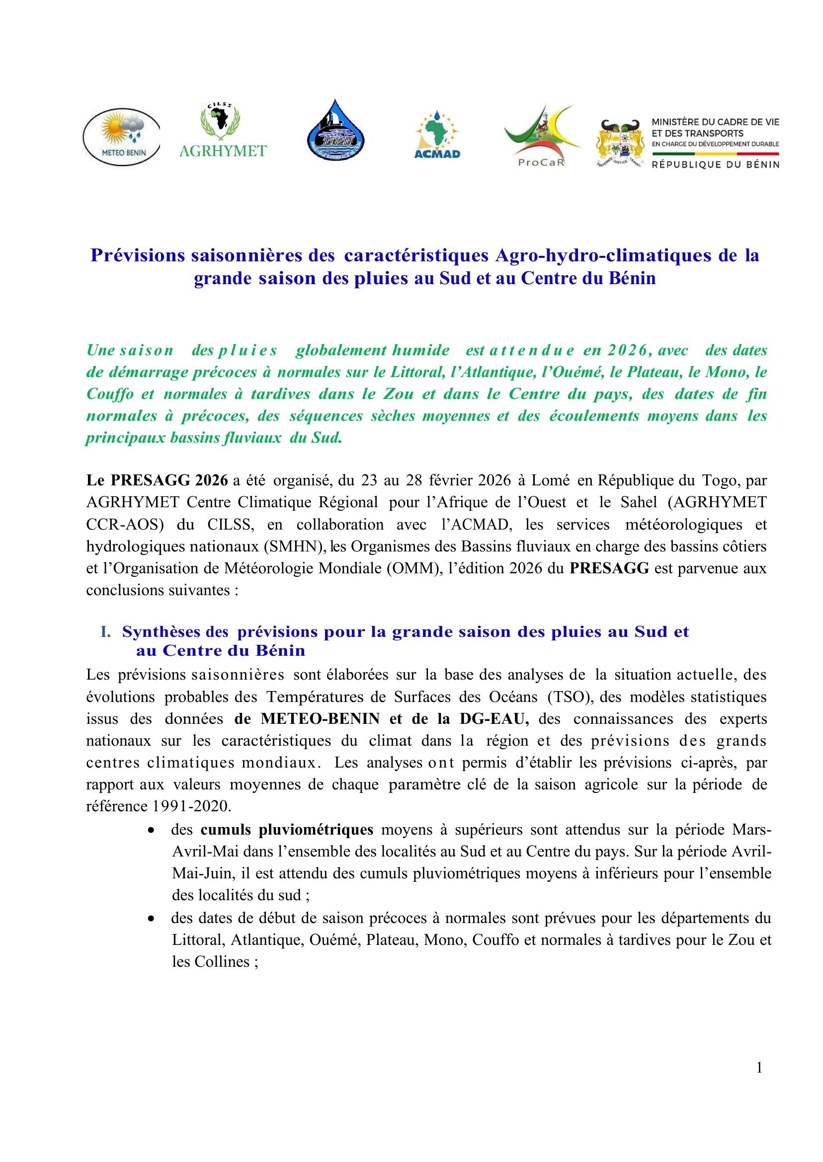Etat du climat de l’année 2023 au Bénin